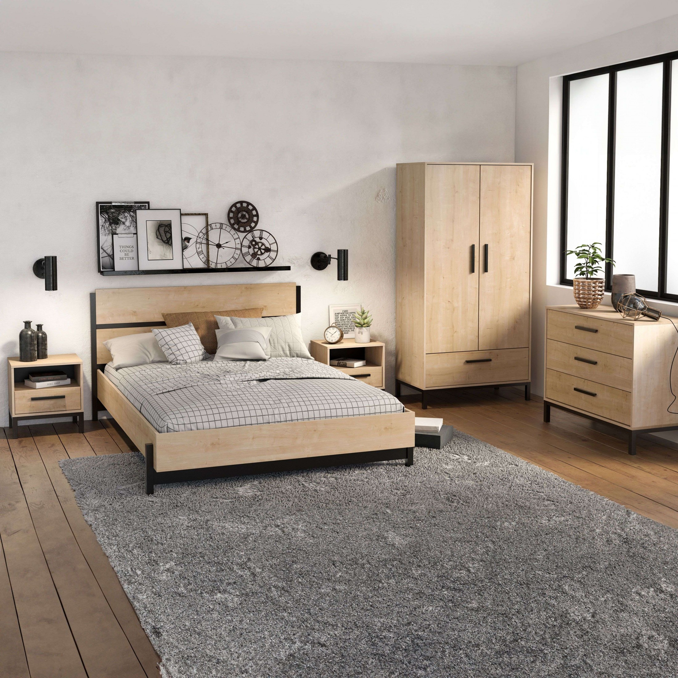 Pack Dormitorio Craft Roble Hamilton Negro - Miroytengo.es - Miroytengo.es